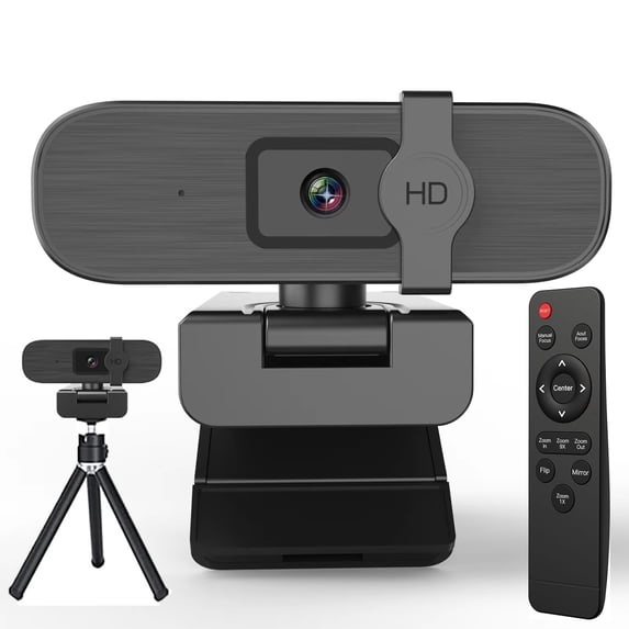 4K Webcam for PC, Auto-zoom,with remote control,Privacy Cover, White ...