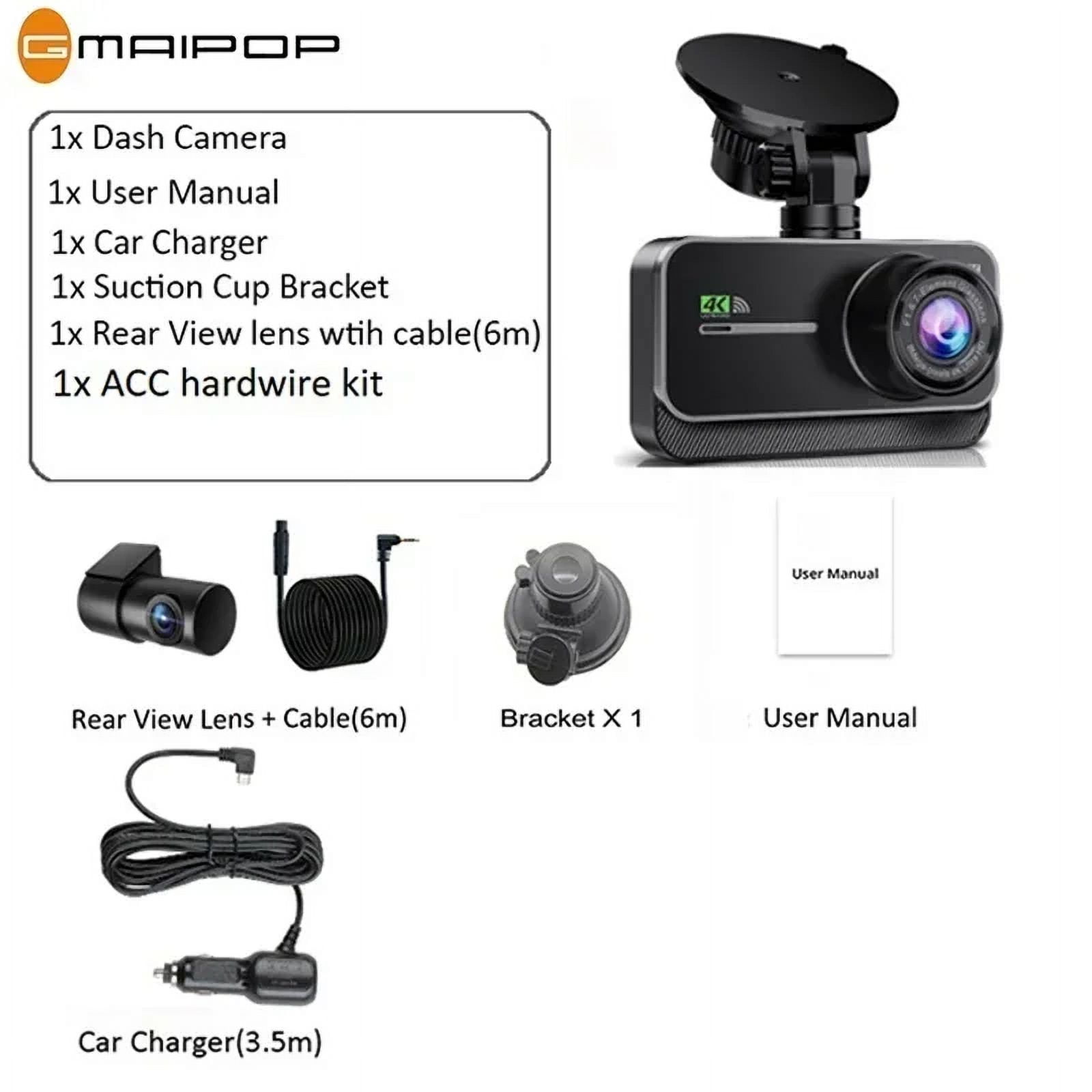 4K WiFi Dual Dash Cam Real 4K Optional rear/ cabin cam Installation 3 ...