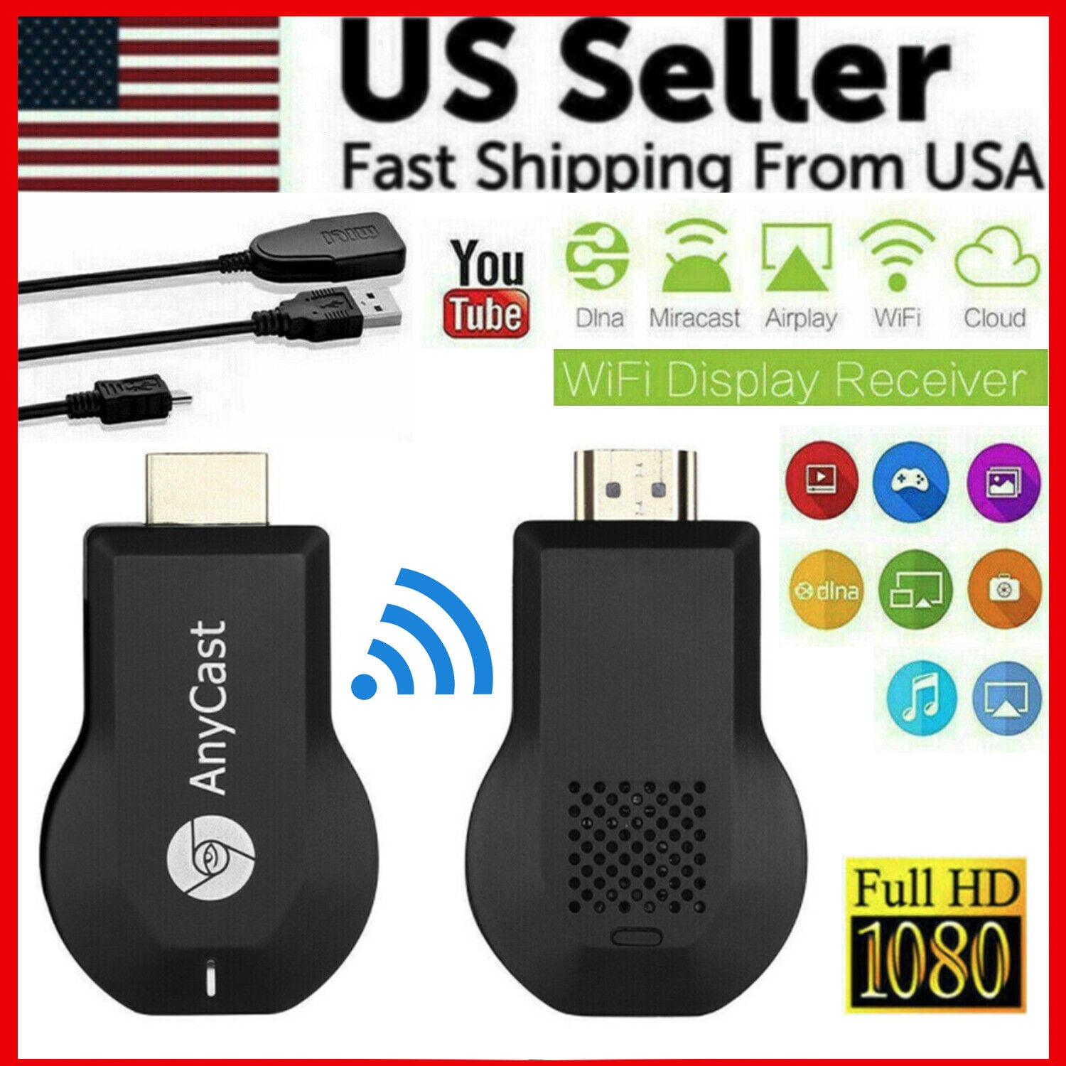 4K WiFi HDMI Anycast Miracast Airplay TV Wireless Display DLNA Dongle ...