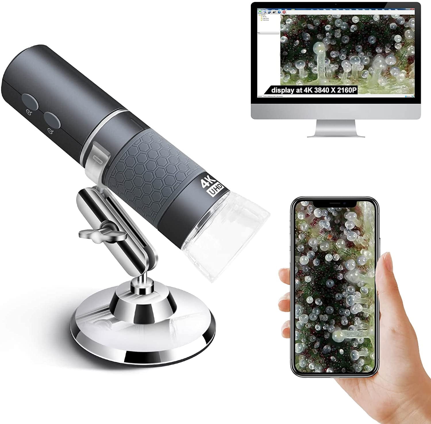 4K WiFi Microscope for iPhone Android PC, 50-1000X USB Digital ...