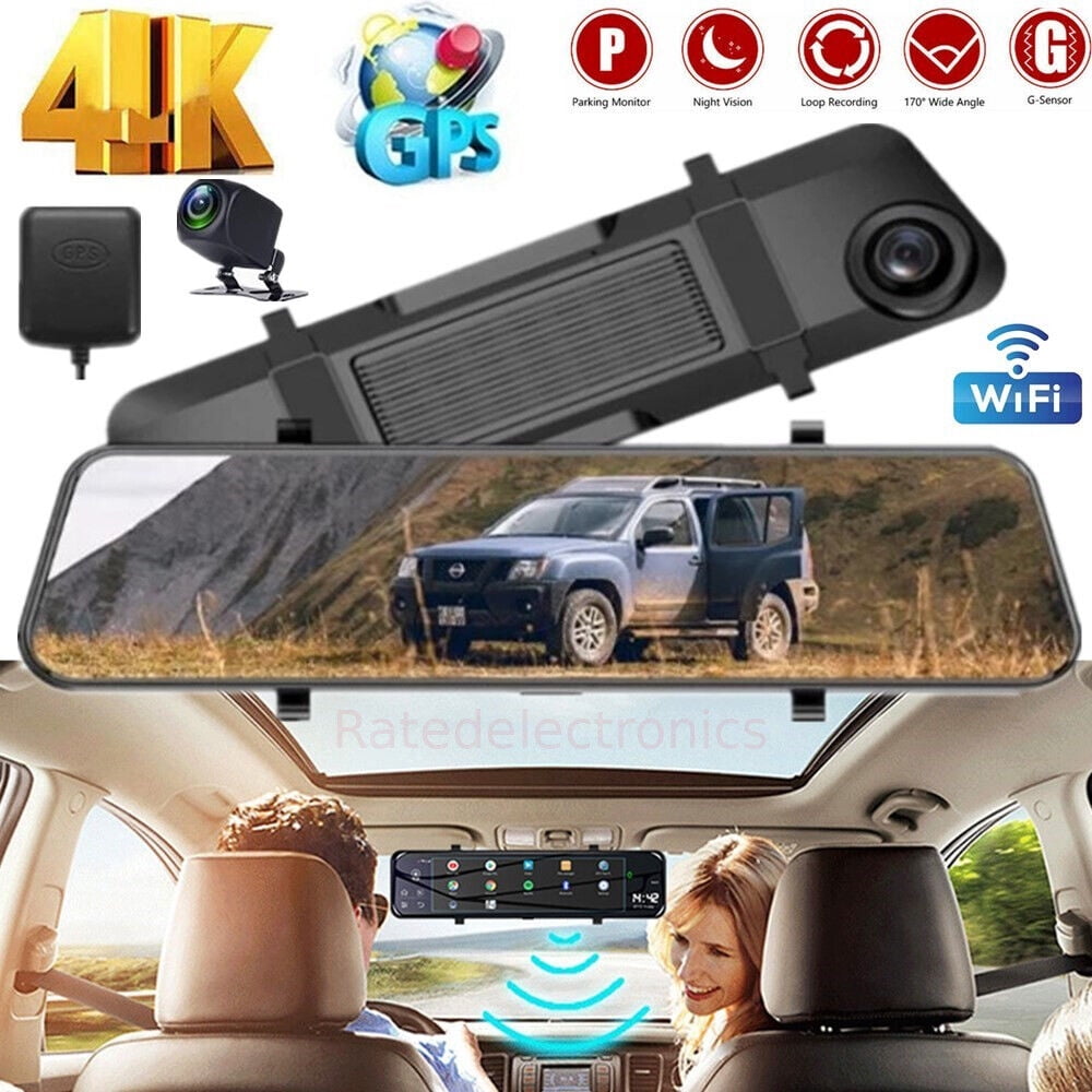 Rear View Mirror Dash Cam 12" Mirror Dash Cam With GPS & WiFi - 4K ...