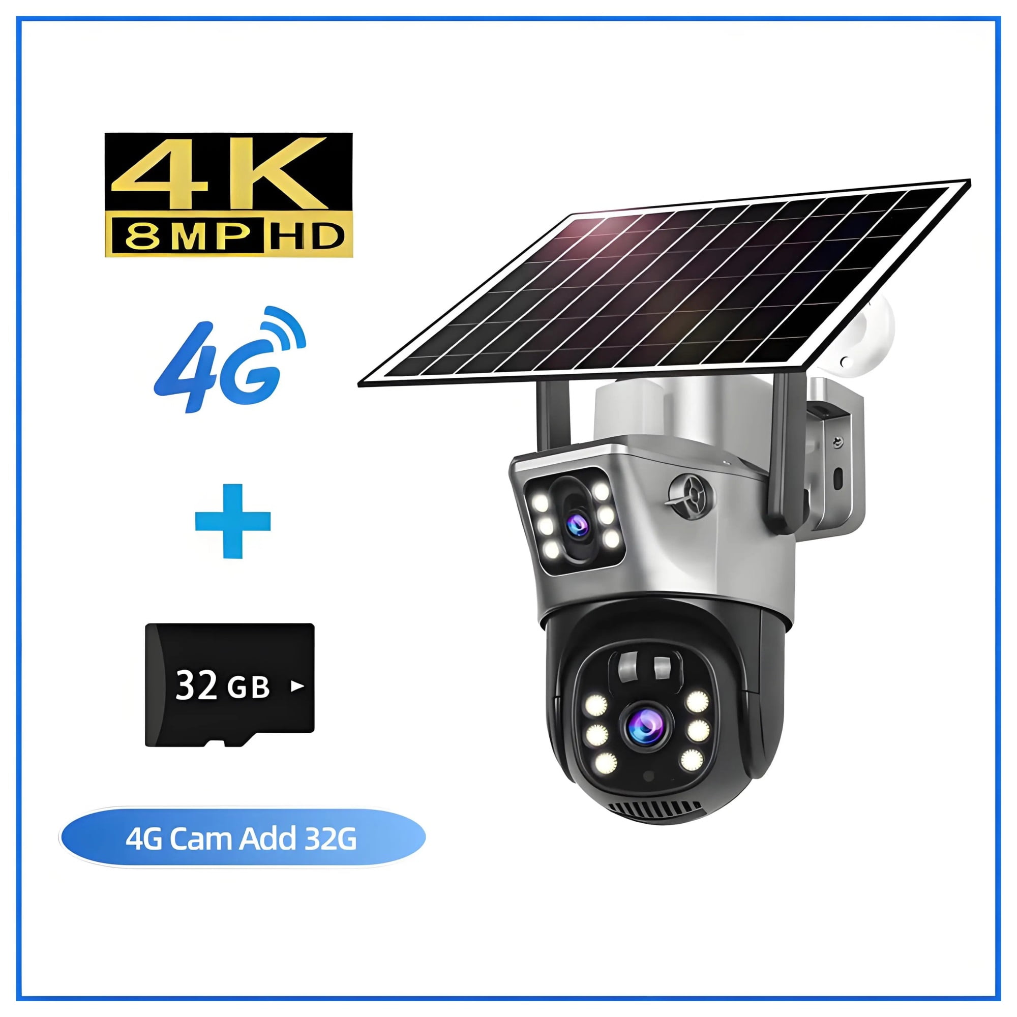 4K Wireless WiFi Solar Outdoor Camera 8MP Dual Lens 4G Sim IP Surveillance Cam PIR Night Vision ...