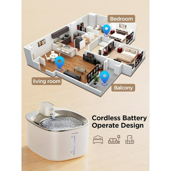 4L/135 fl oz Wireless Cat Water Fountain with Sensor, 4000mAh Battery ...