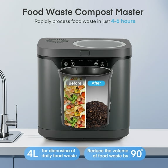 4L Electric Composter for Kitchen, Countertop Compost Bin Indoor with ...