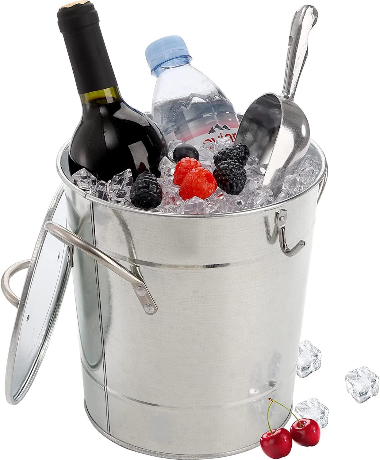 4L Ice Bucket with Scoop and Lid, Galvanized Metal Bucket with Carry ...