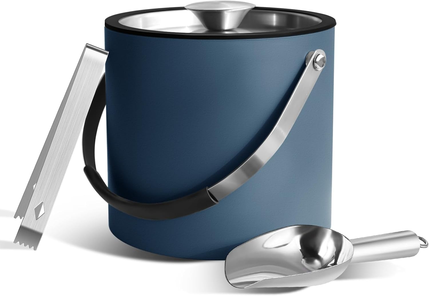 4L Ice Bucket with Silicone Lid, Scoop, Gold Tongs & Strainer ...