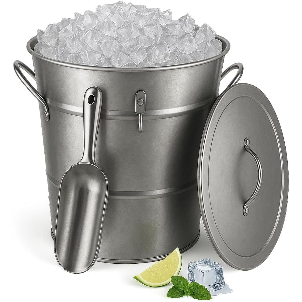 4L Insulated Ice Bucket w/Lid & Scoop, Double Wall Stainless Steel Wine ...