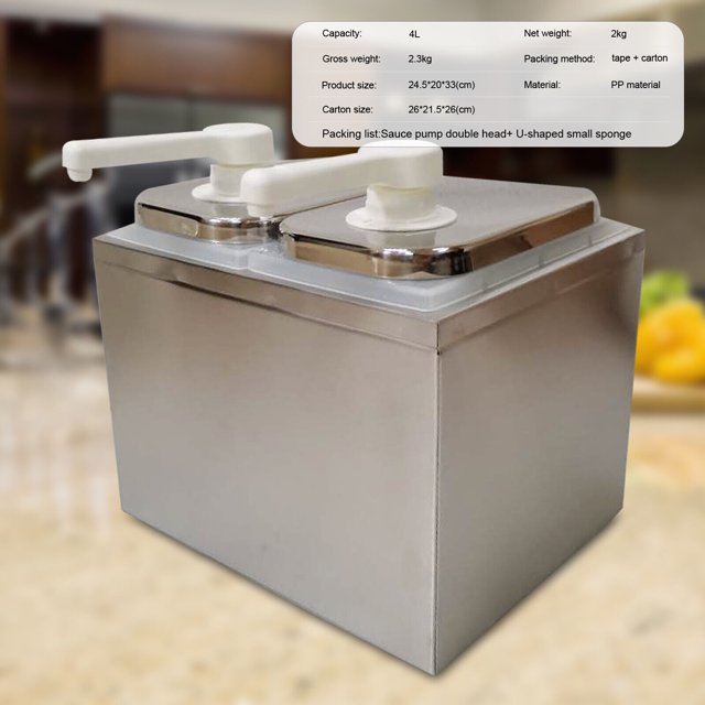 4L Sauce Pump Dispenser, Squeeze Condiment Dispensing Stainless Steel ...