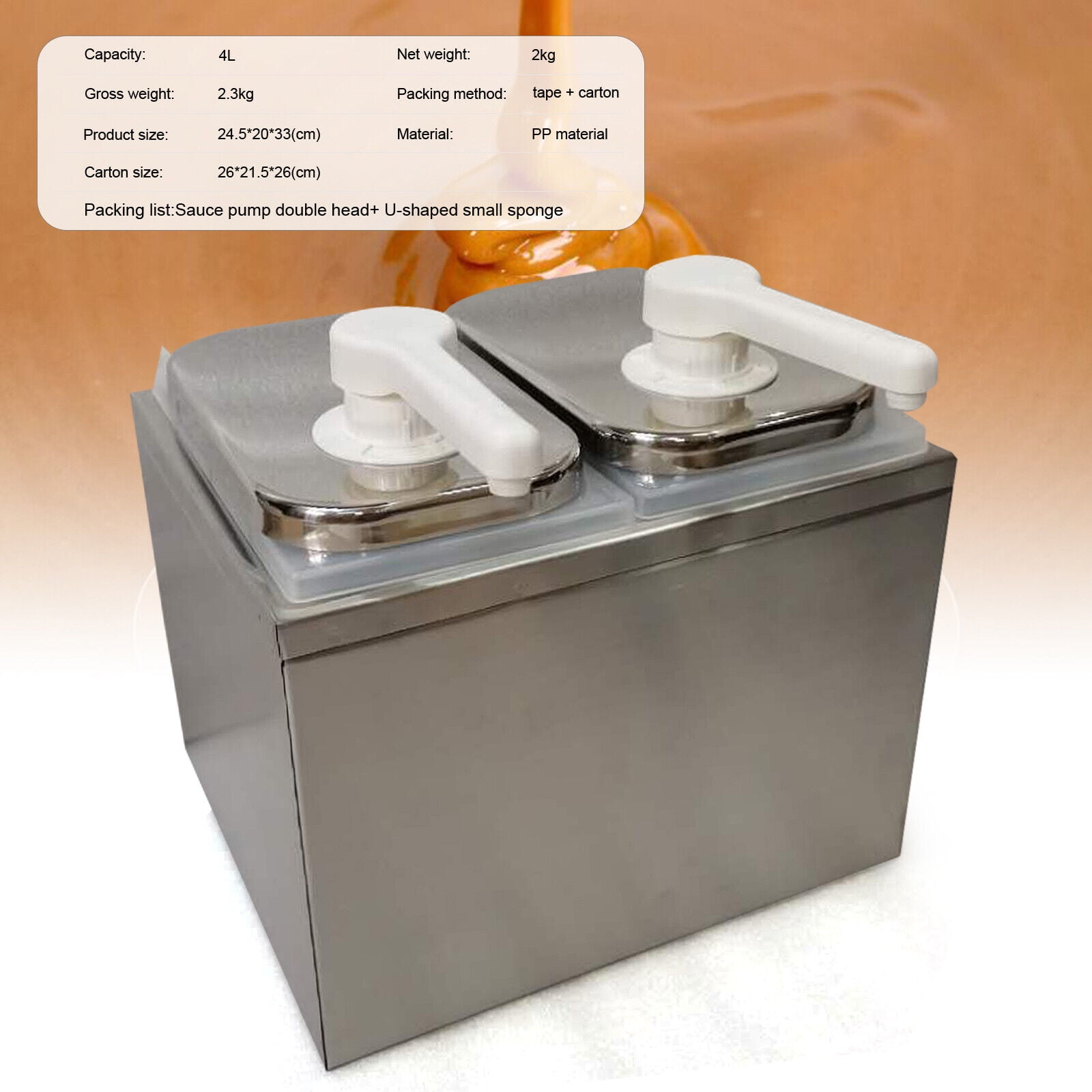 4L Sauce Pump Dispenser, Squeeze Condiment Dispensing Stainless Steel ...