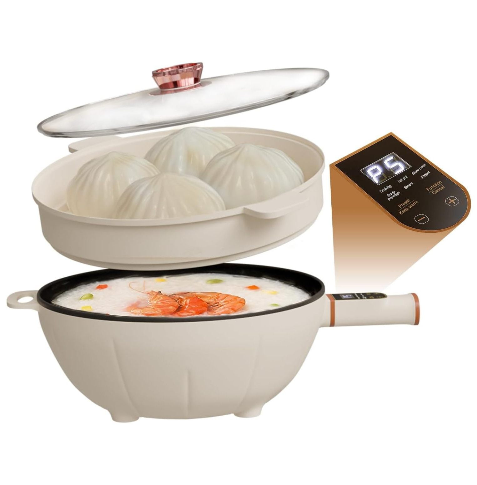 4L Smart Hot Pot 1000W Electric w. Steamer Non-Stick Coating Multi ...