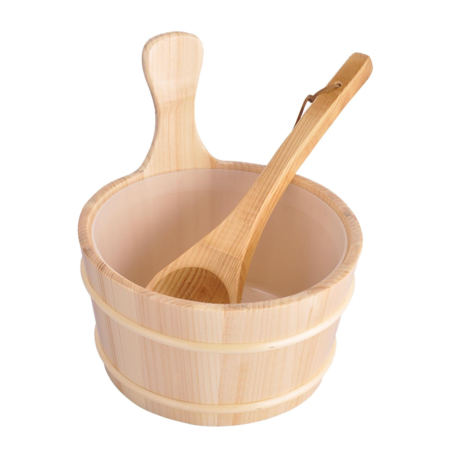 4L Solid Wood Bucket with Ladle Steam Room Home Beauty SPA Bath ...
