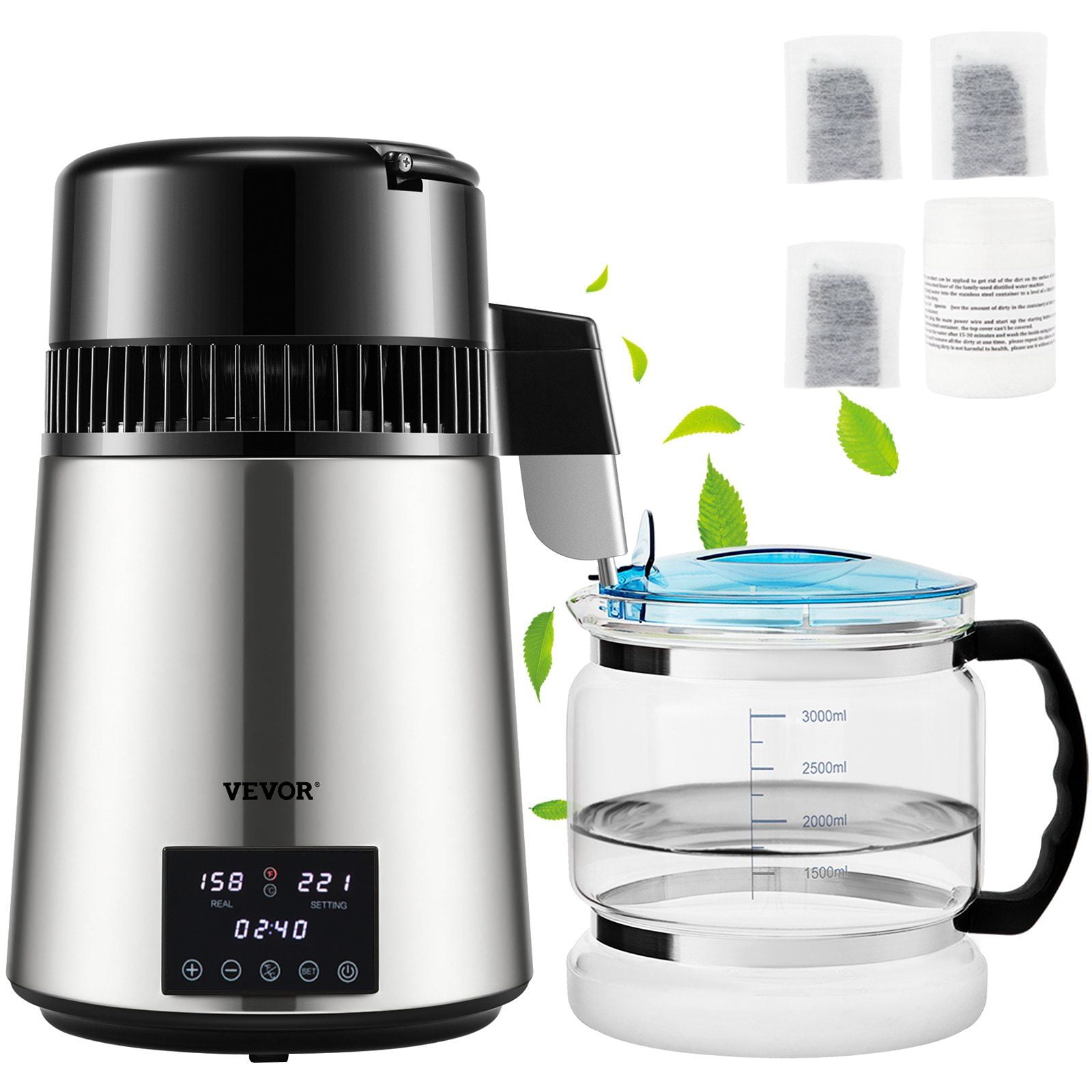 4L Water Distiller 1.5L/H Distilled Water Maker Timing Dual-Temp Silver ...