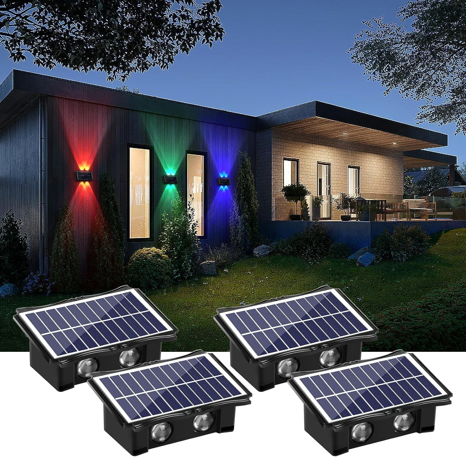 4LED Multi-Color Solar Wall Lights, Up and Down Lighting Solar Outdoor ...