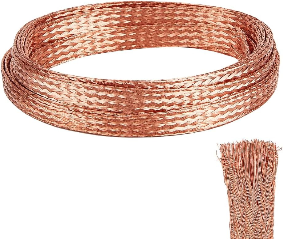 4M Flat Bare Copper Braided Cable Wire Expandable Ground Lead Strap ...