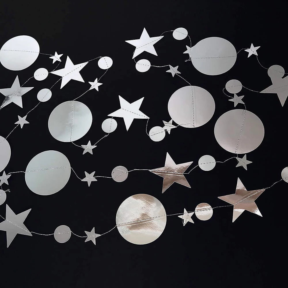 4M Iridescent Silver Paper Star Garland for Room Hanging Decoration ...