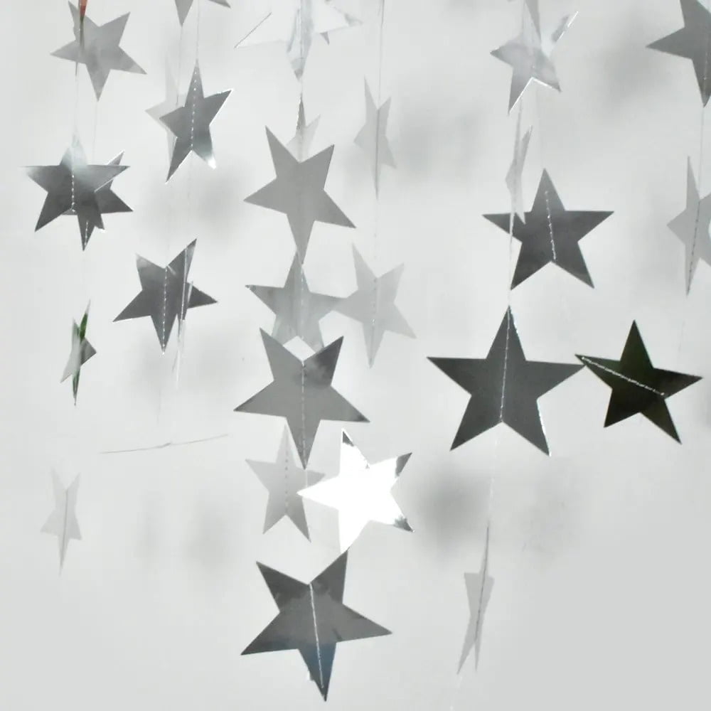 4M Iridescent Silver Paper Star Garland for Room Hanging Decoration ...