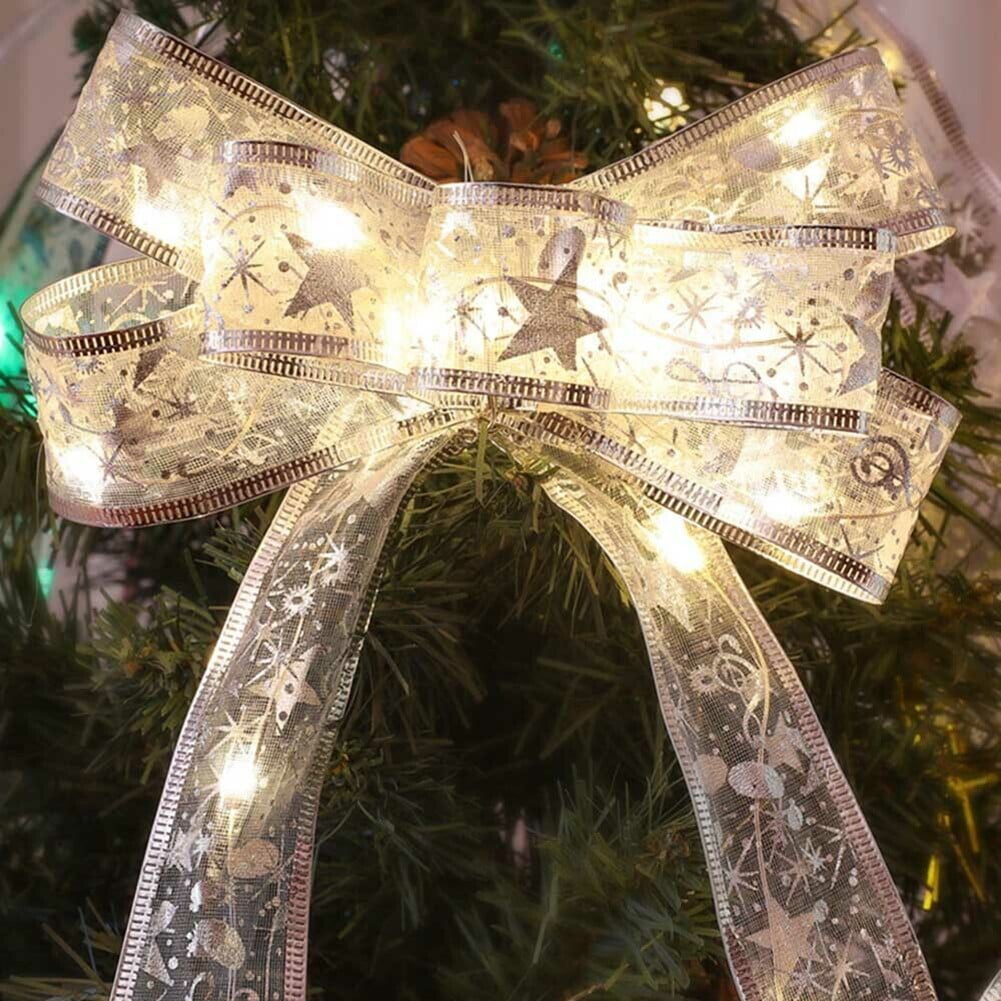 4M LED Ribbon Christmas Tree Topper Lights Xmas Tree Ribbon Bows Party ...