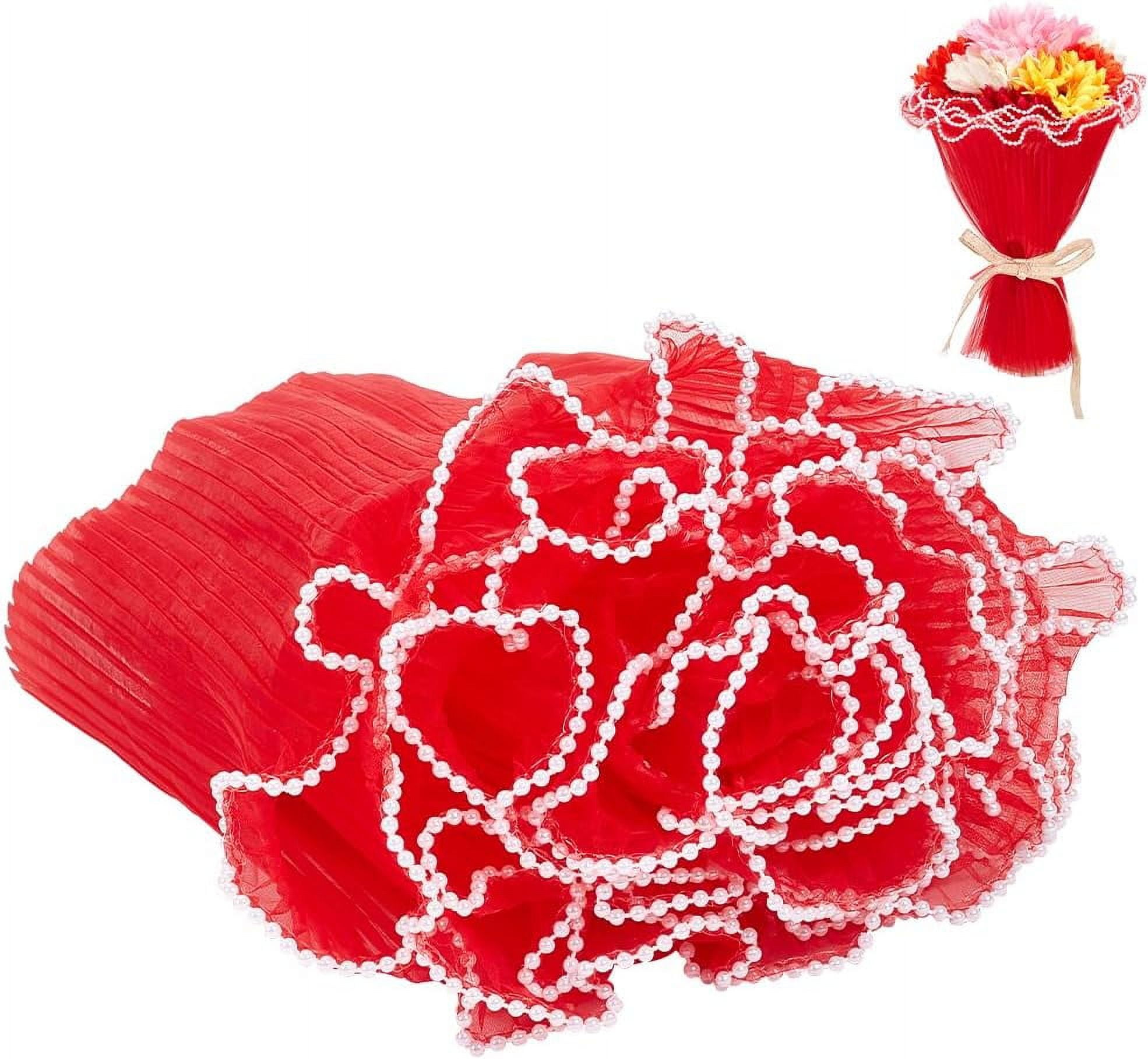 4M Polyester Pleated Lace Trim Ruffled Lace Ribbon with Plastic Pearl ...