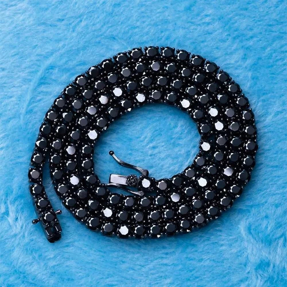 4MM 18" 12Ct Round Cut Simulated Diamond 14K Black Gold Plated Men's ...