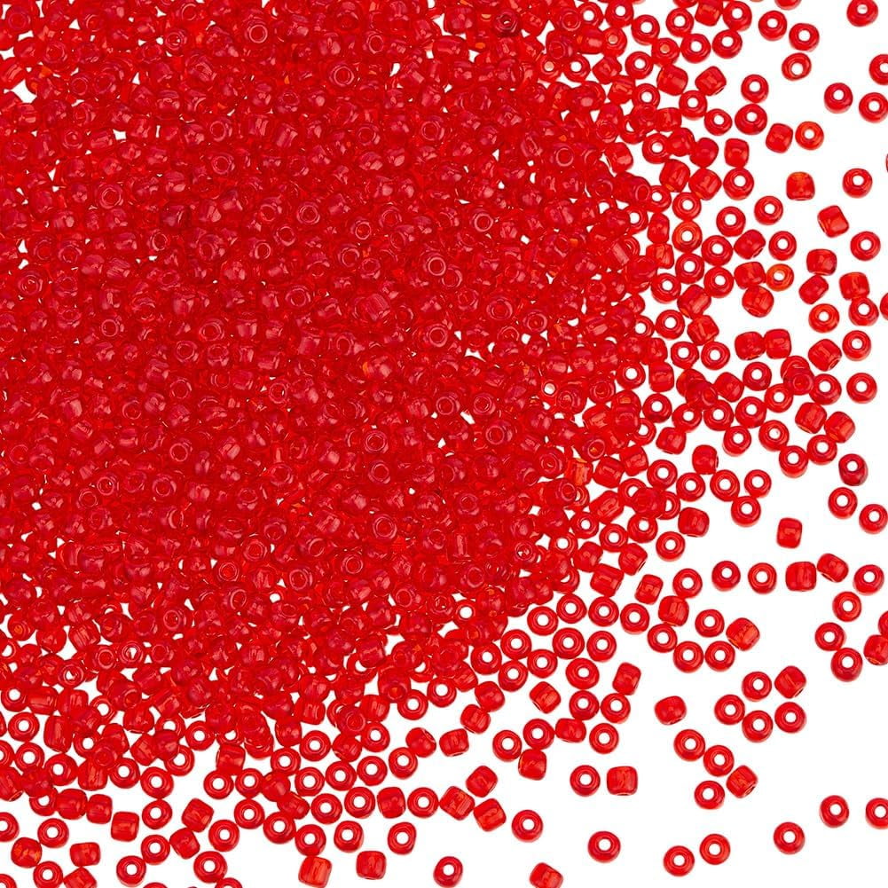 4MM 2500PCS Glass Seed Beads with Hole Bright Red Transparent Round ...