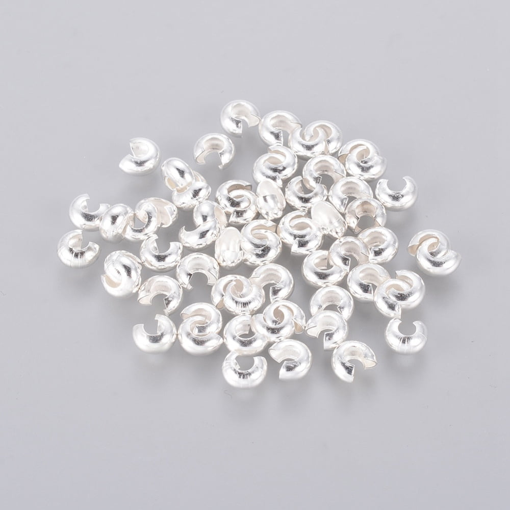 4MM Silver Color Plated Round Brass Crimp Beads Covers Jewelry Making ...