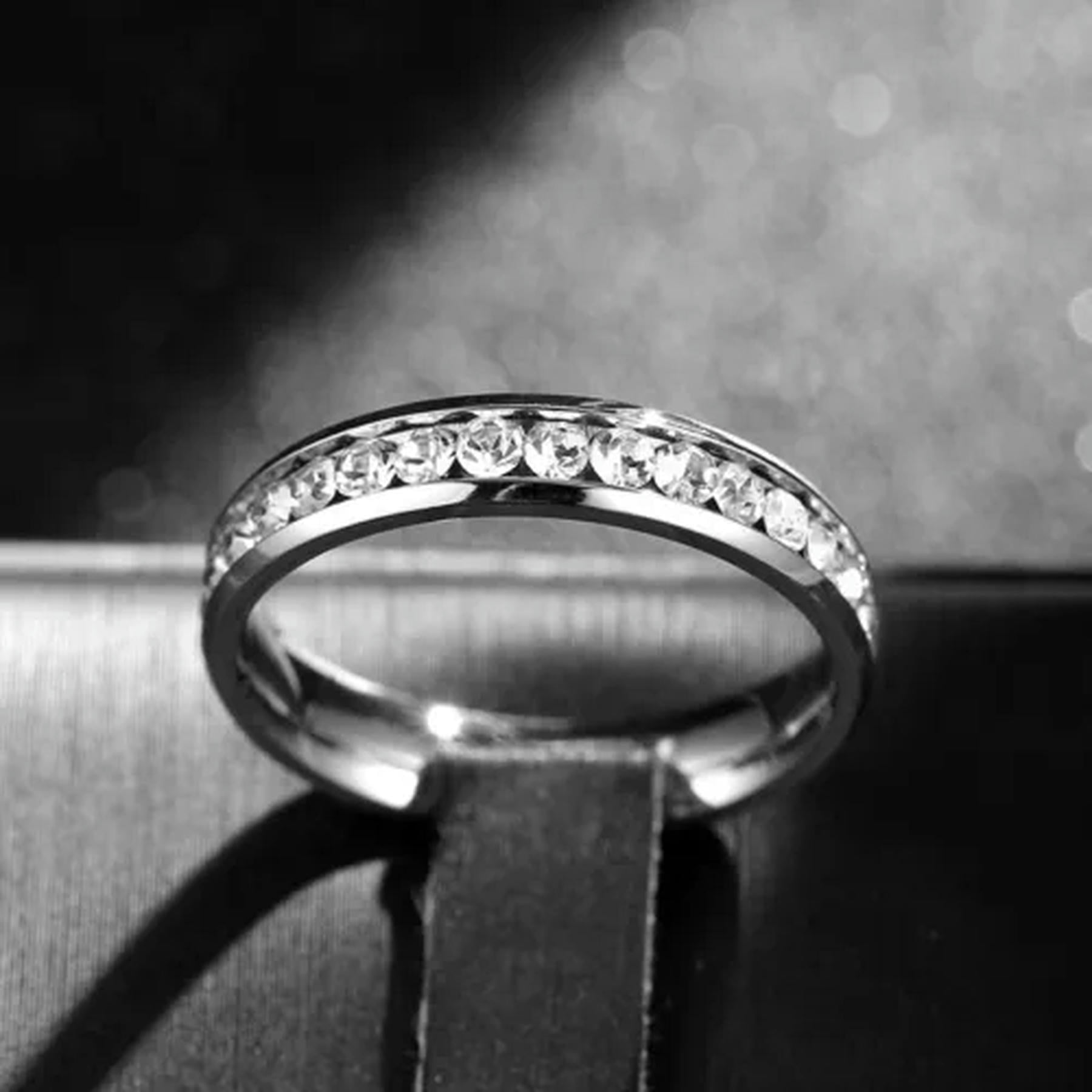 4MM Silver Polished Stainless Steel AAA Cz Bands Women's Wedding Rings ...