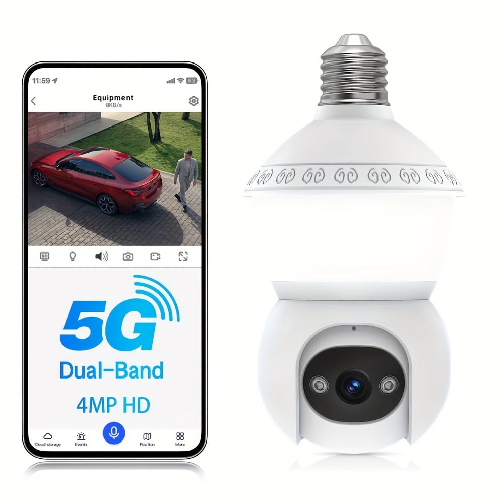 4MP 2-in-1 LED Garage Smart Bulb Security Camera - Wireless, 2.4G/5GHz ...