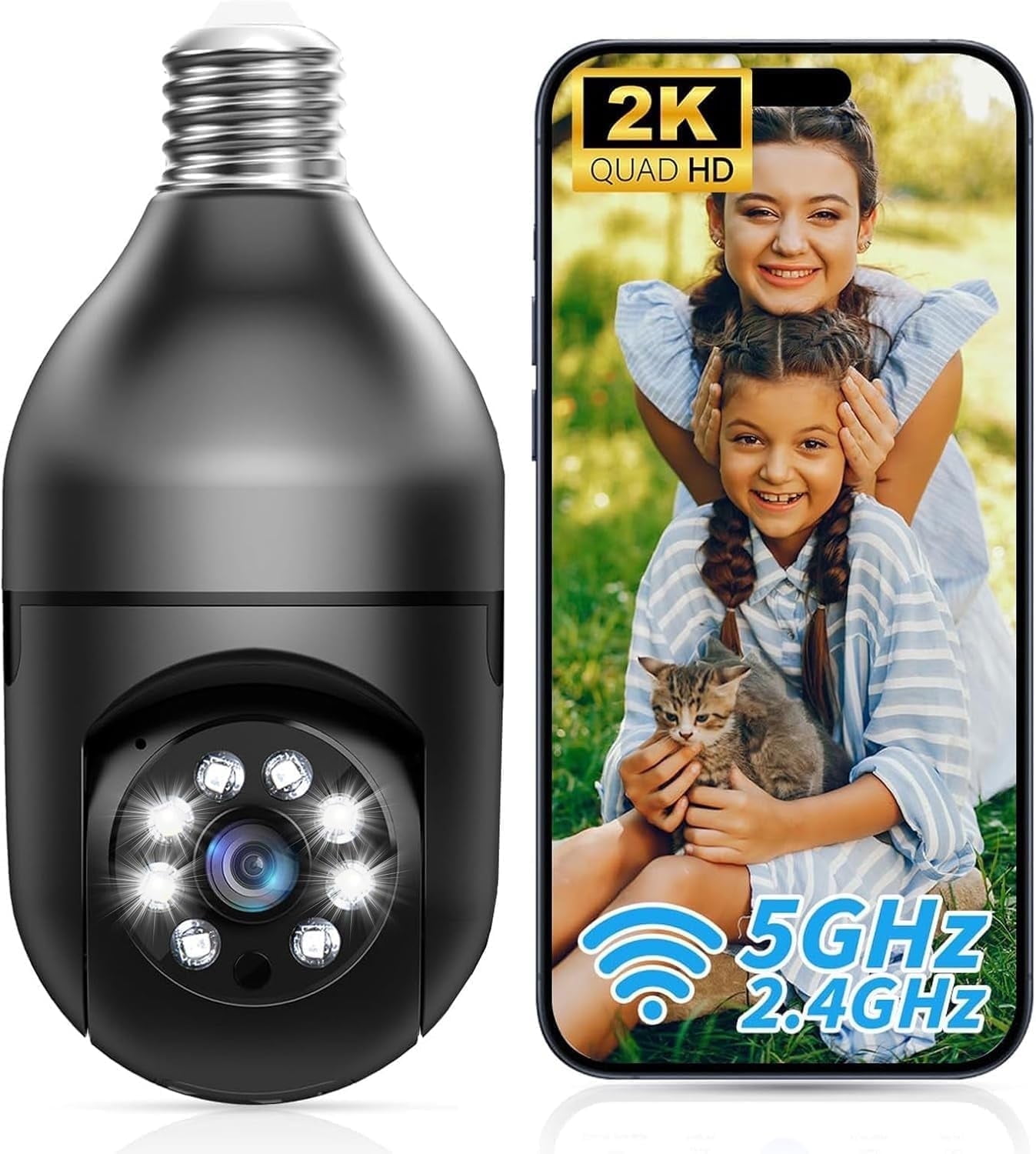 Jqimn 4MP Light Bulb Camera, Wireless 360° Security Cam, 3K Full Color ...
