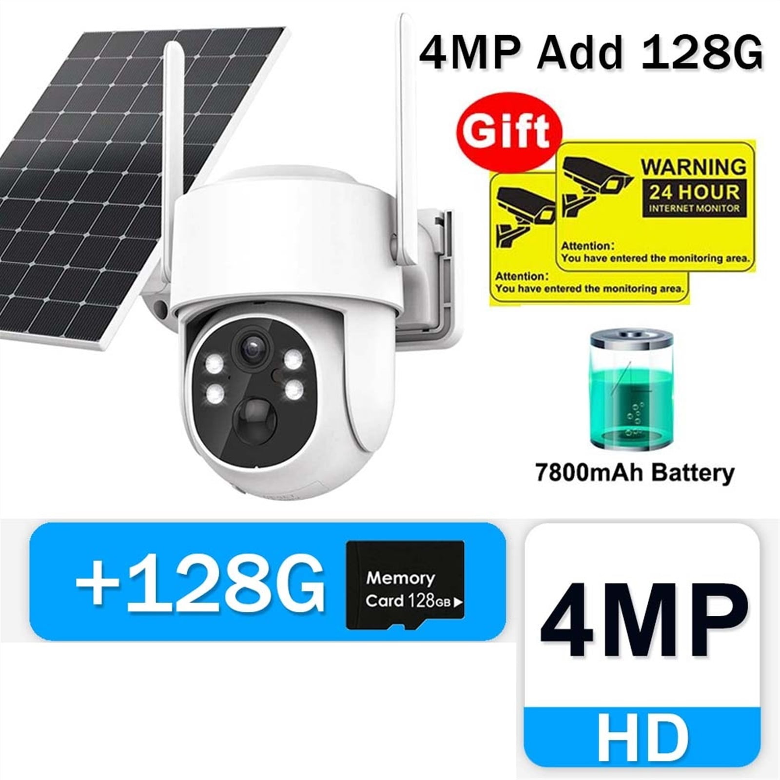 4MP HD Solar Camera PTZ Outdoor Wireless Security Camera Battery Long ...