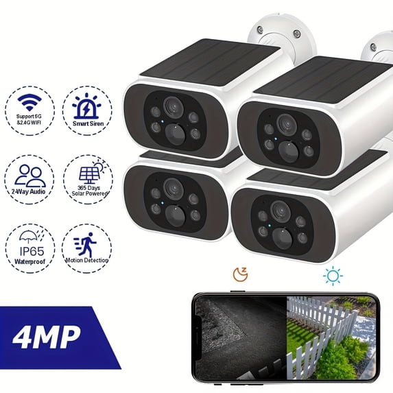 4MP Solar Security Camera Wireless Outdoor, Color Night Vision, Motion ...