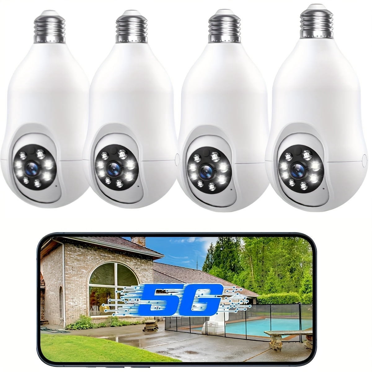 4MP Wireless Smart Light Bulb Security Camera,2.4GHz/5G Connection,With ...