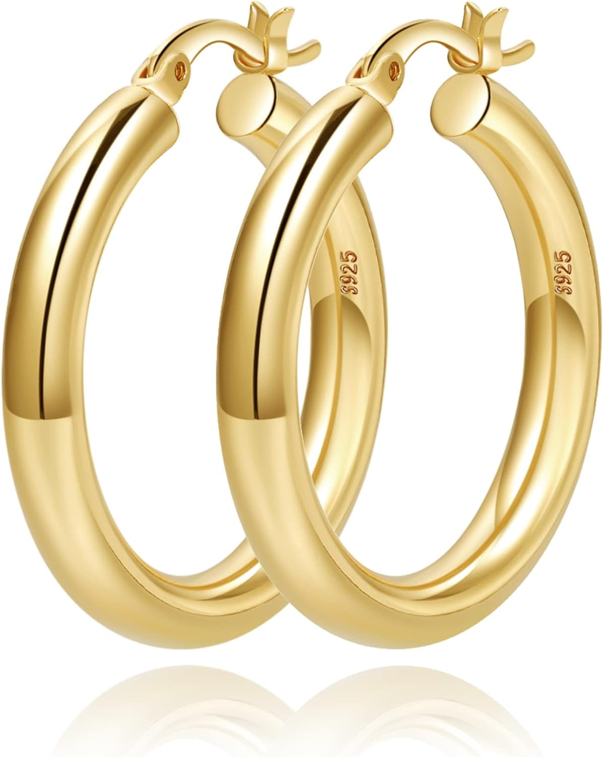4mm Thick Gold Chunky Earrings Steling Silver Post Hoops Earrings For ...