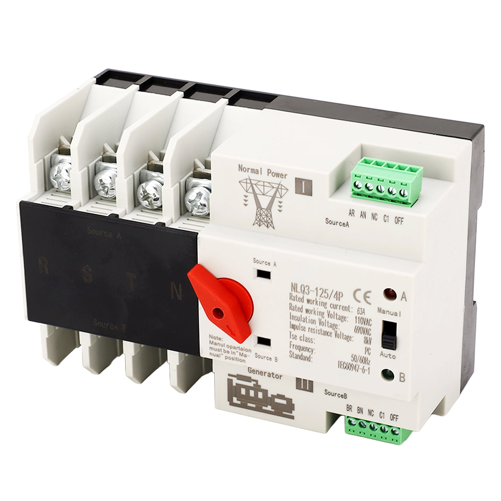 4P Dual Power Transfer Switch Automatic Manual Changeover Switch 35mm ...