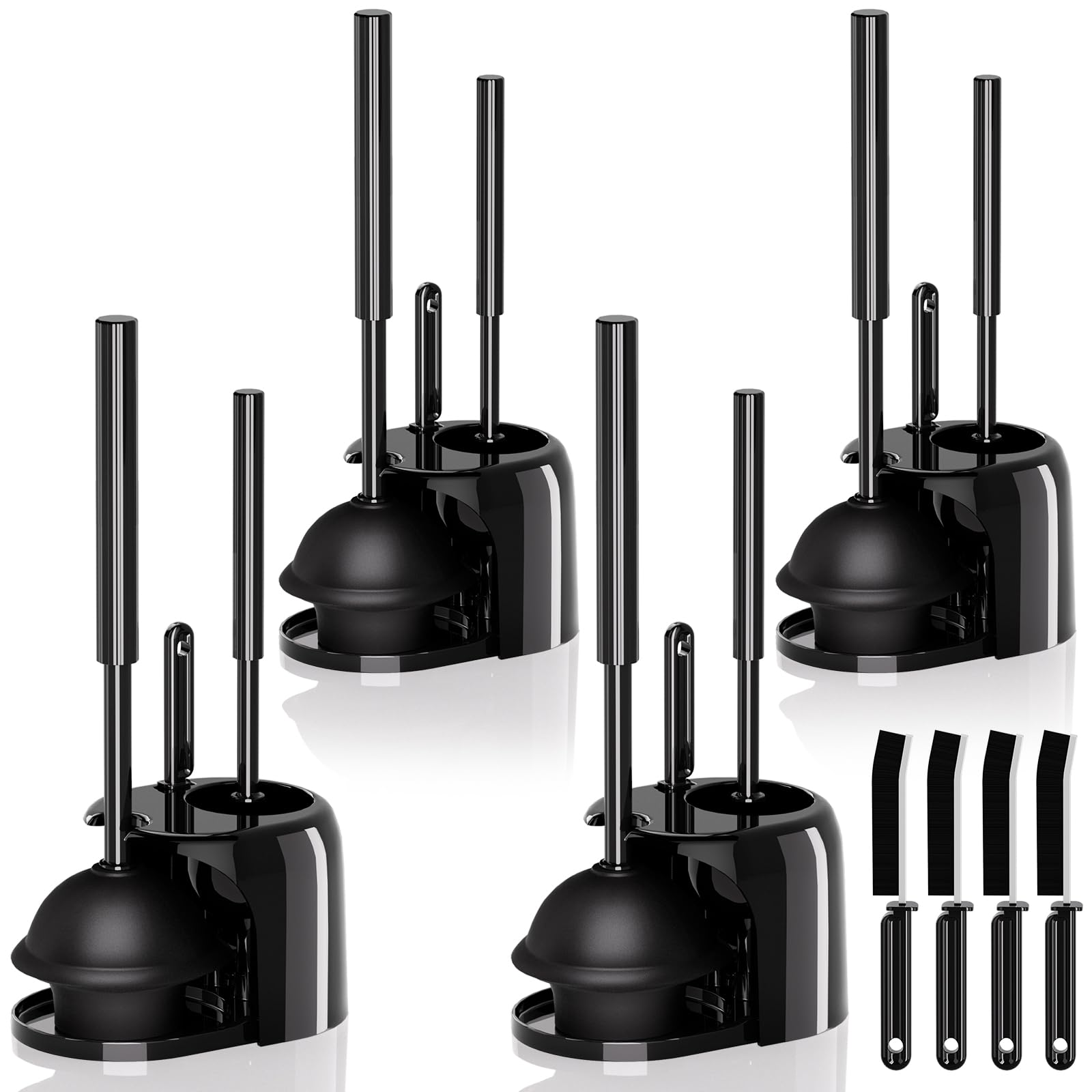 4PACK 3 in 1 Toilet Brush and Plunger Set with Crevice Cleaning Brush ...