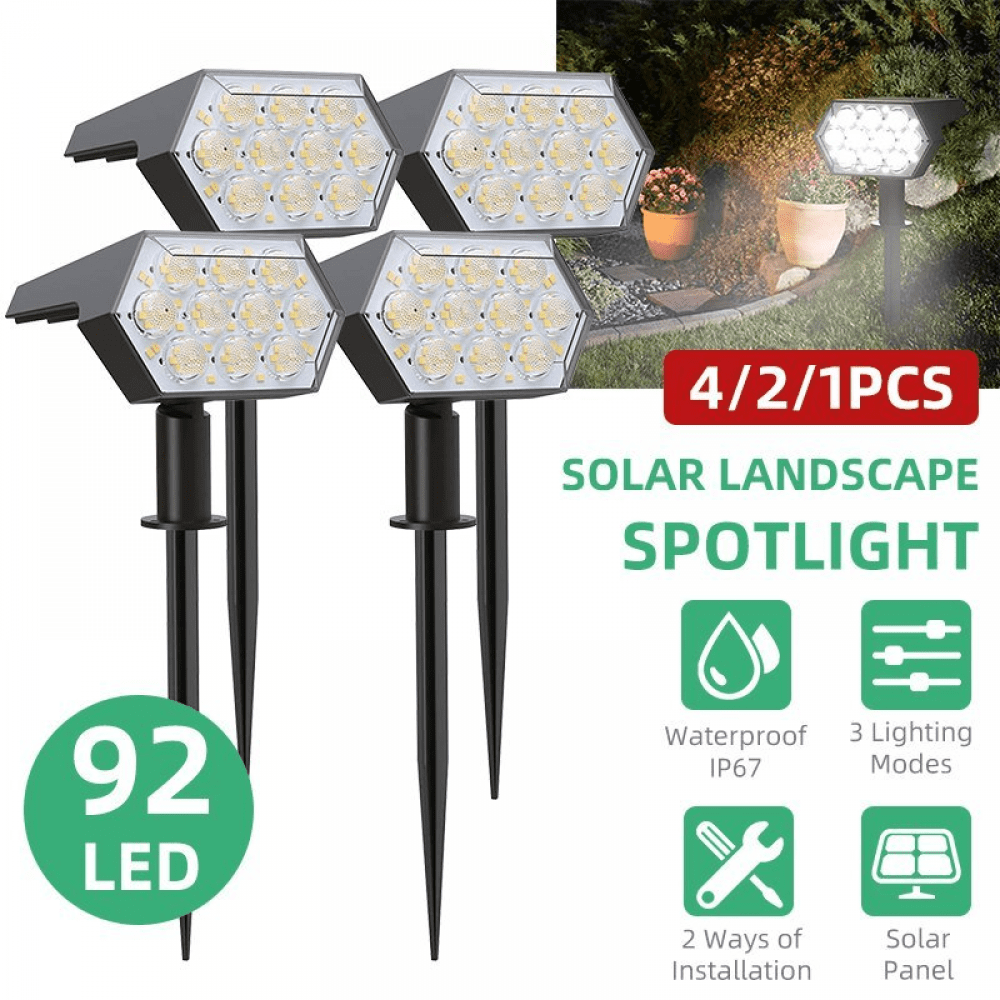 4PACK 92 LED Solar Pathway Lights - Shatterproof ABS Housing, 8H ...