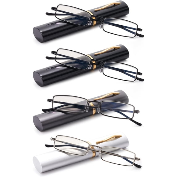 4PACK Reading Glasses Slim Pocket Readers Anti Blue Light with Portable ...