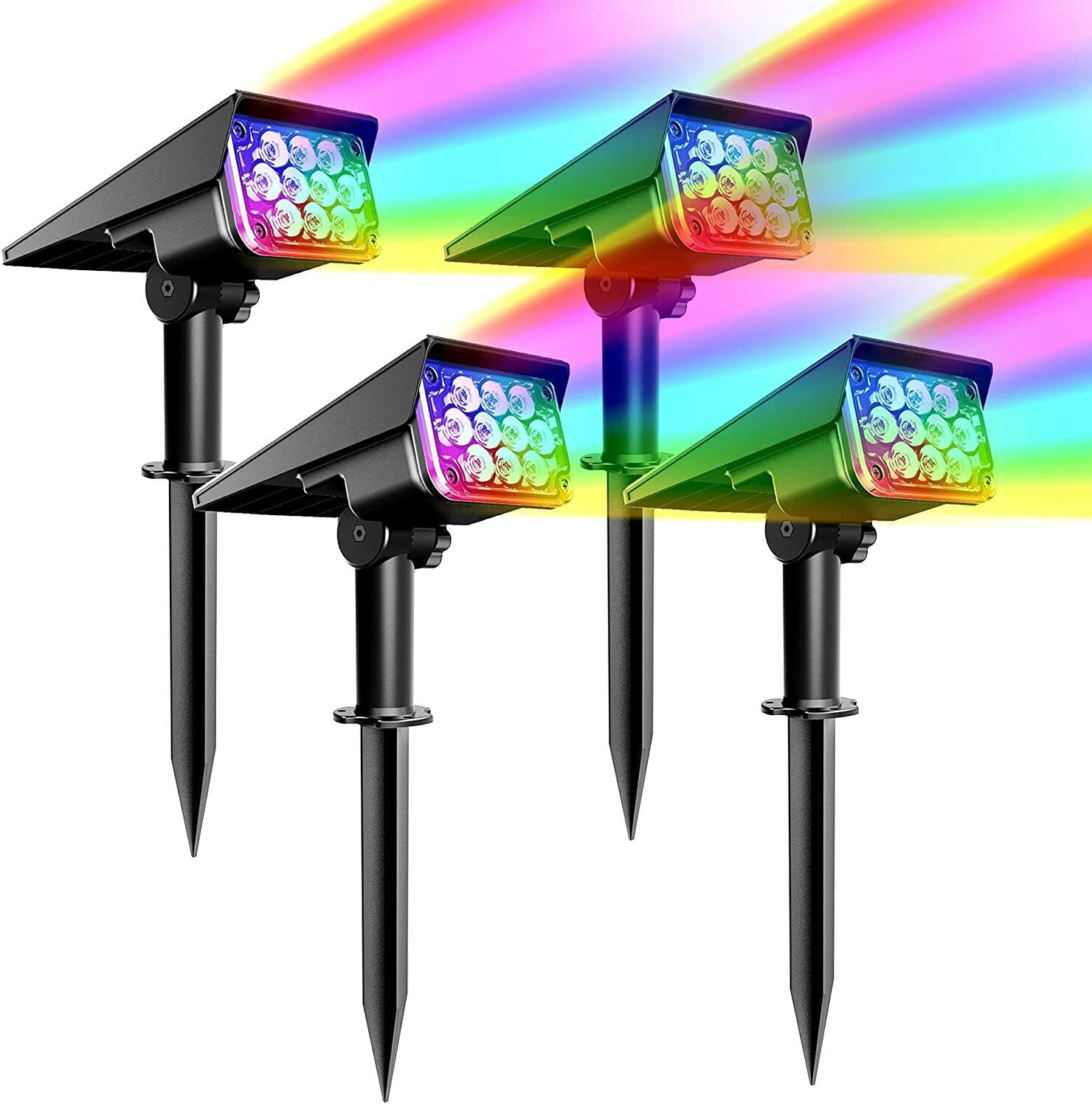 4PACK T-SUN Solar RGB Spot Lights Landscape Light Outdoor Garden ...
