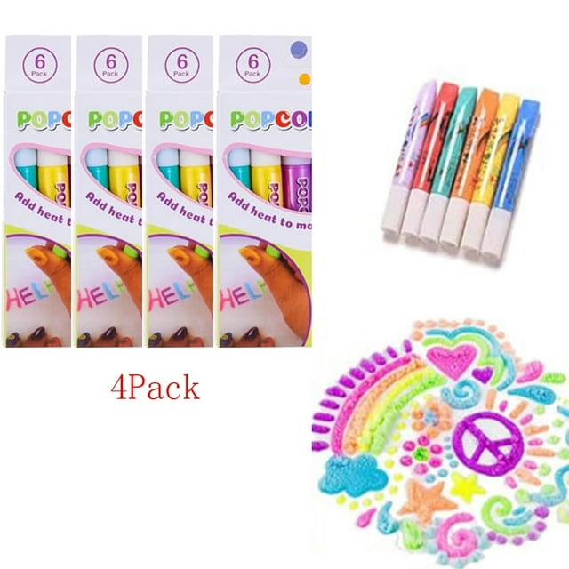 4PACKS DIY Puffy Bubble Popcorn Drawing Pens,Puffy 3D Art Safe Pen ...