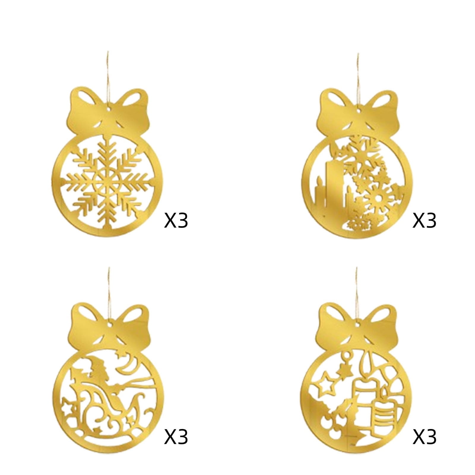 4PC/12PC Christmas Double-Sided Gold Acrylic Flat Ball Ornaments Set ...