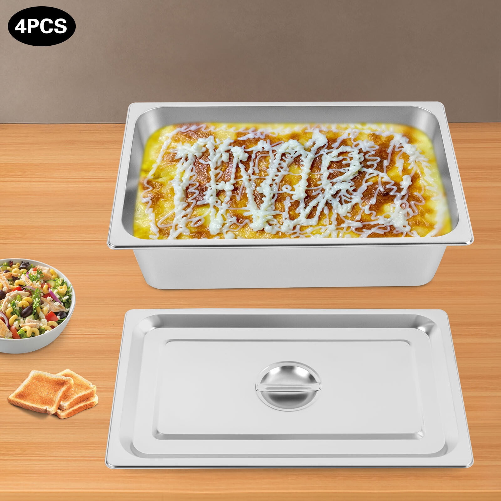 4PC 15cm Deep Full Size Stainless Steel Steam Table Pans Hotel Food ...