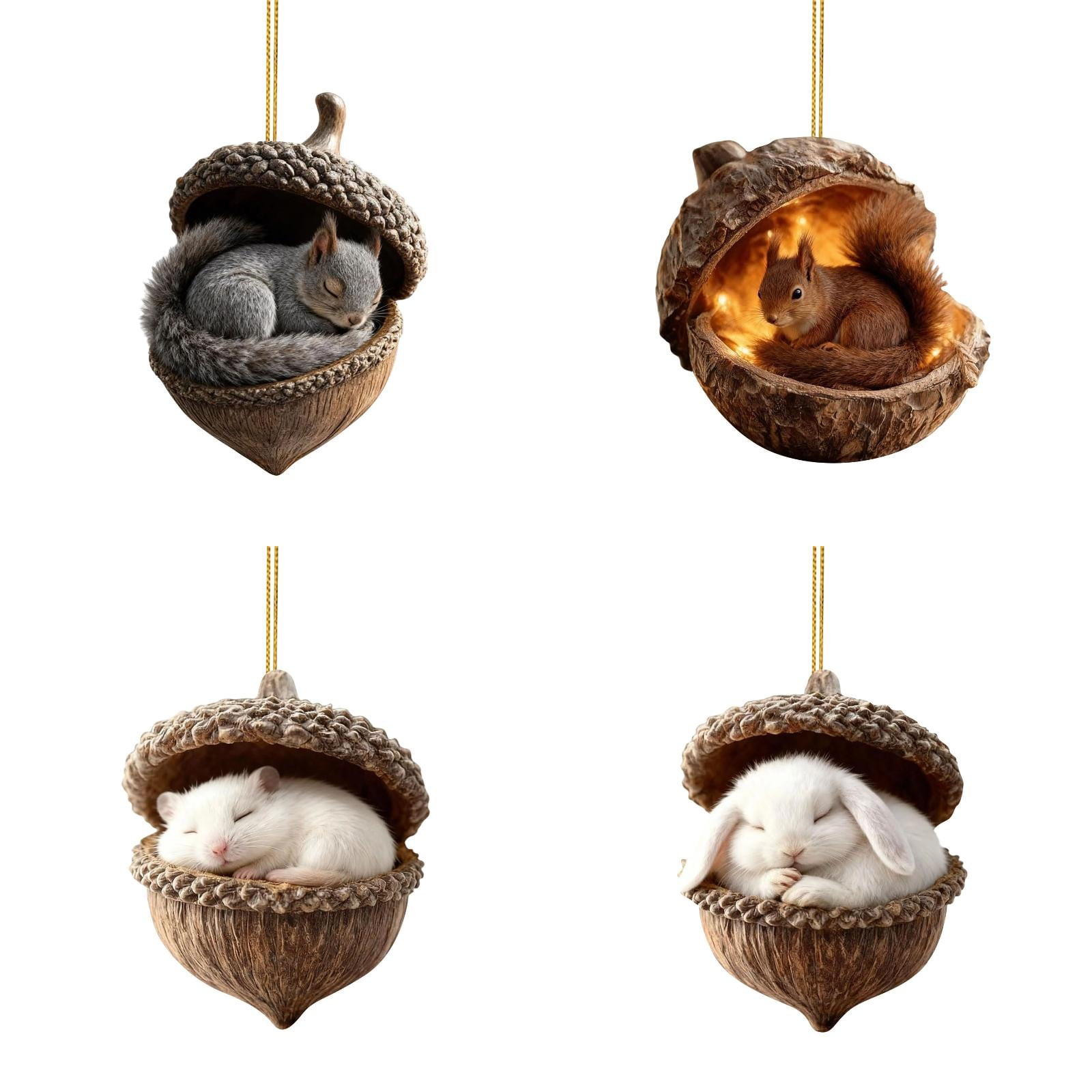 4PC Acorn Animal Christmas Ornaments, Cozy Forest-Themed Tree Decor ...