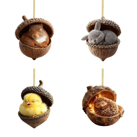 4PC Acorn Animal Christmas Ornaments, Cozy Forest-Themed Tree Decor ...