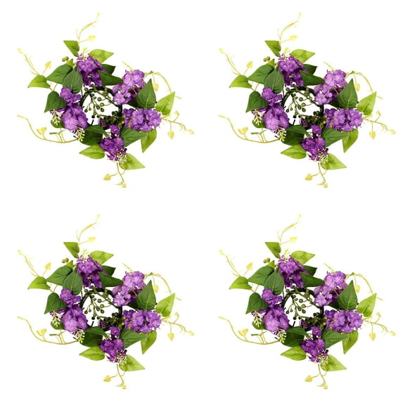 4PC Artificial Hyacinth Candle Ring - 9.84 Inch Purple Faux Floral ...
