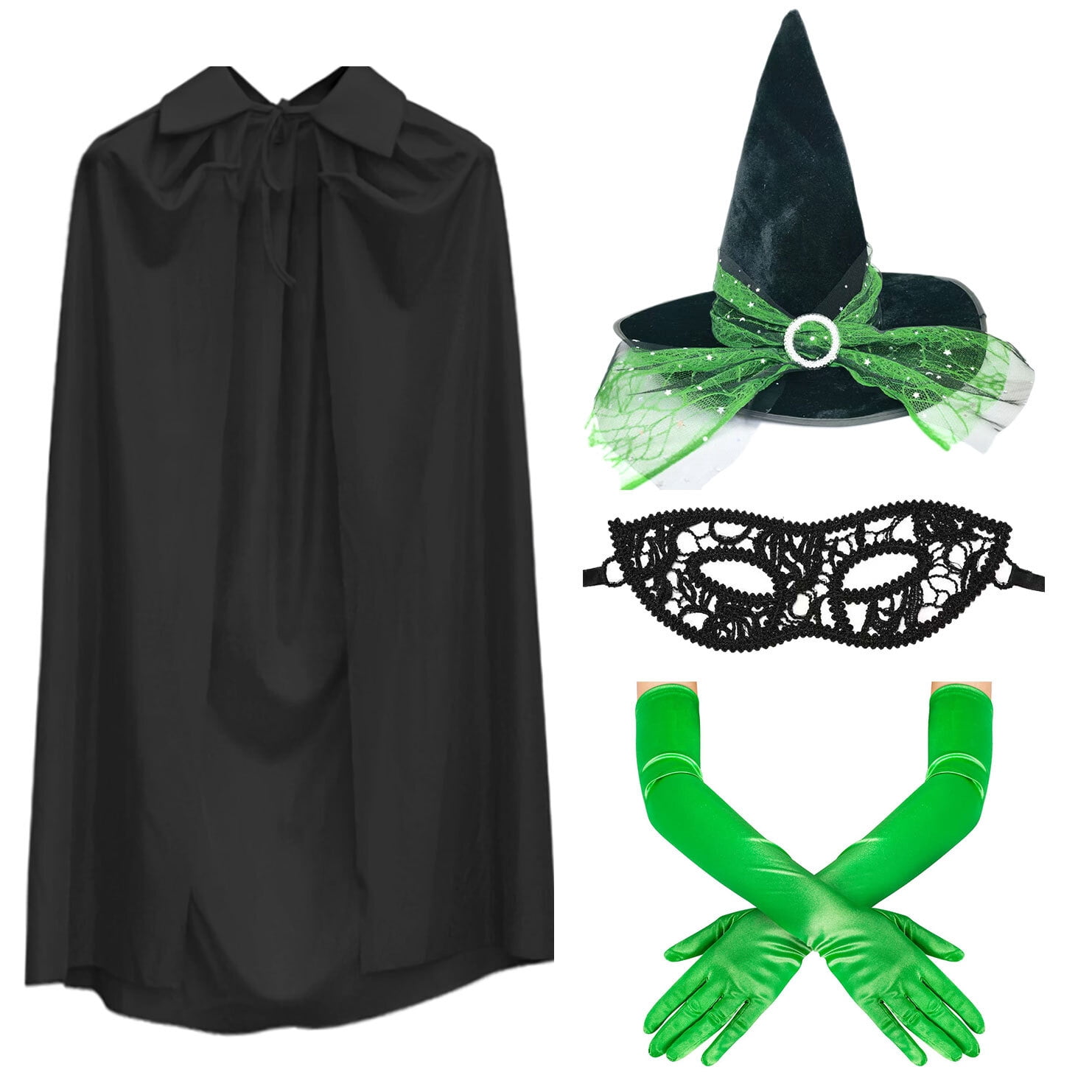 4PC Bad Witch Costume Accessories for Halloween Movie Cosplay Hat Green ...