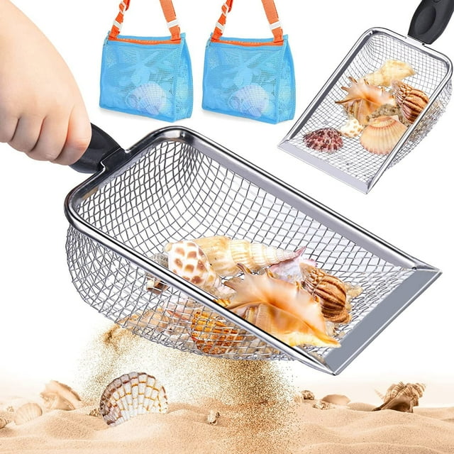 4PC Beach Mesh Shovel with Mesh Beach Bag for Shell Collecting,Kids ...