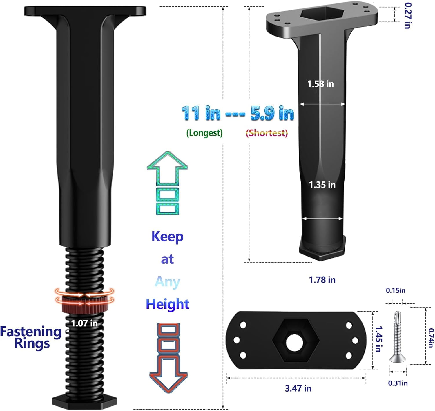 4PC Bed Frame Support Legs Stabilizer Replacement Universal Slat ...