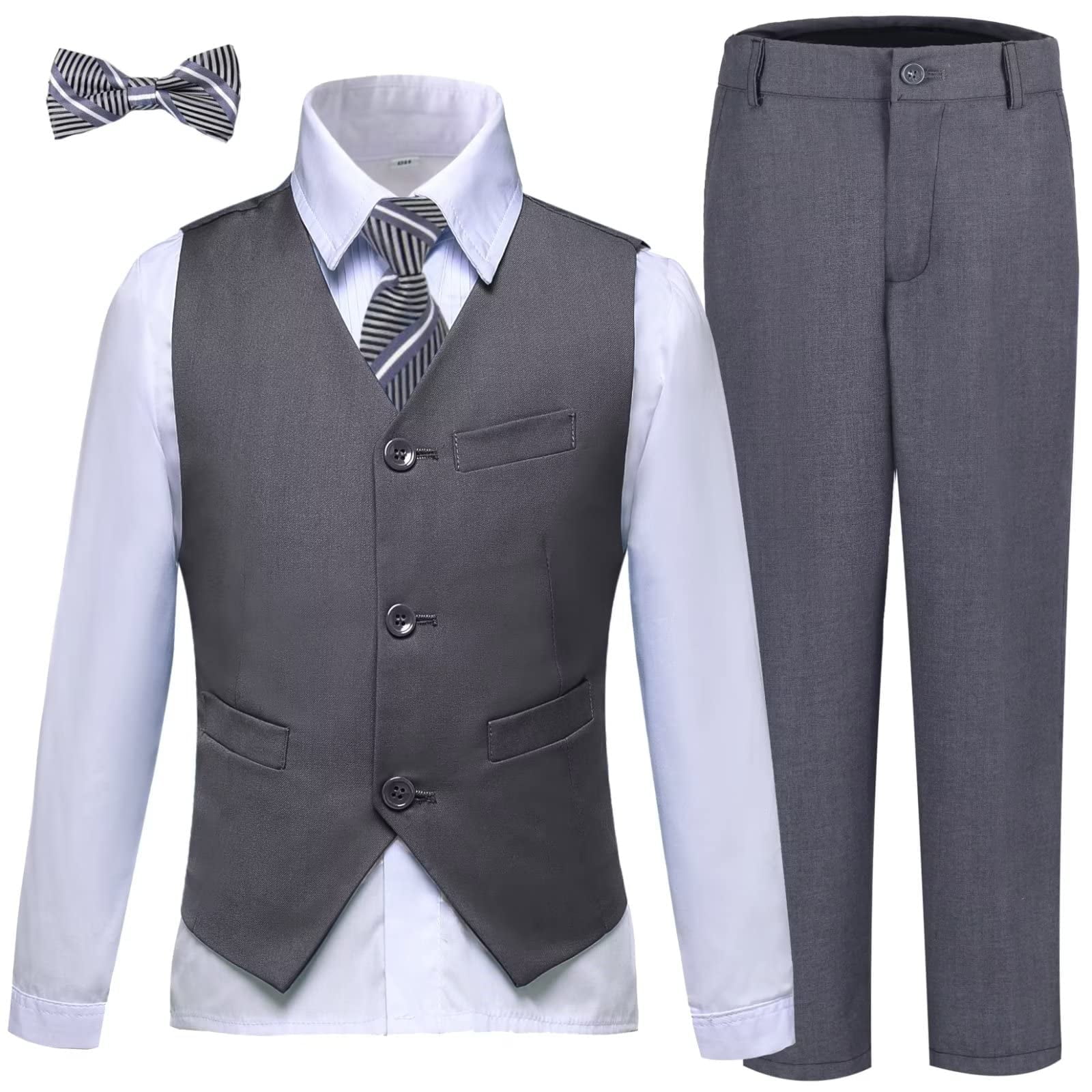 4PC Big Boys Slim Fit Suit for Little Kids Outfits Vest Dress Pants ...