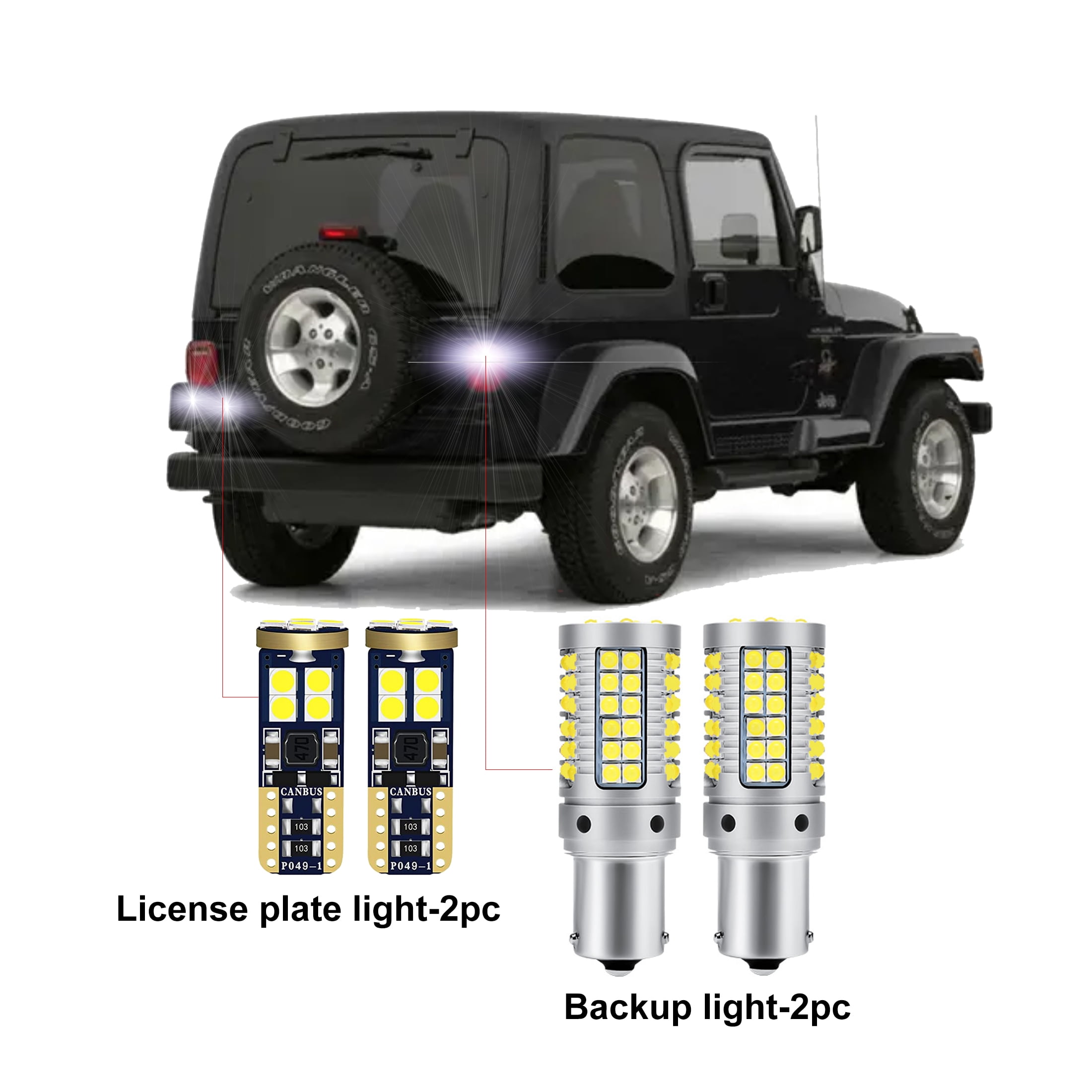 4PC Car LED Bulbs For Jeep Wrangler 1997-2006 LED Car Reverse Light ...