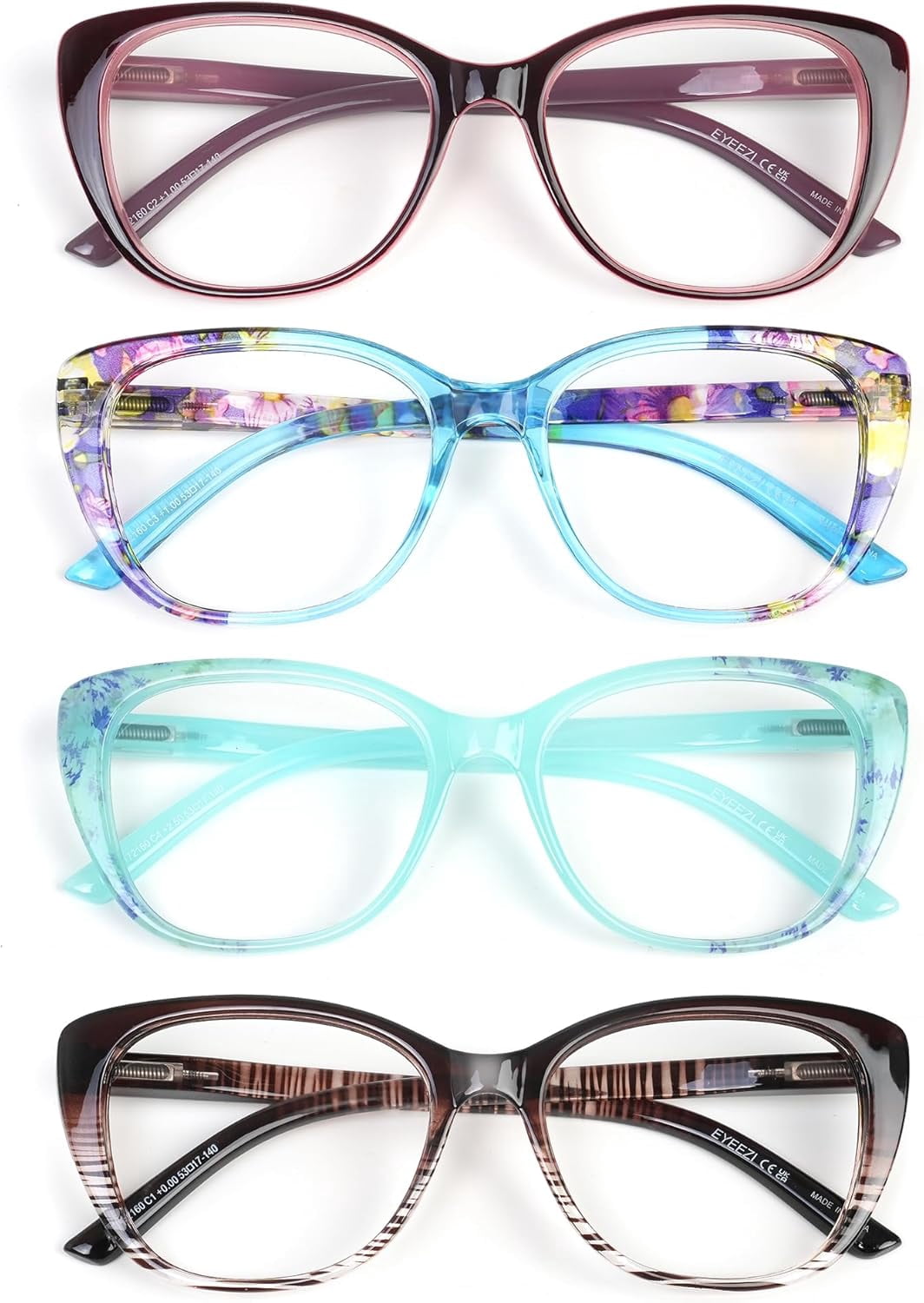 4PC Cat Eye Reading Glasses for Women,Blue Light Flexible Spring Hinges ...