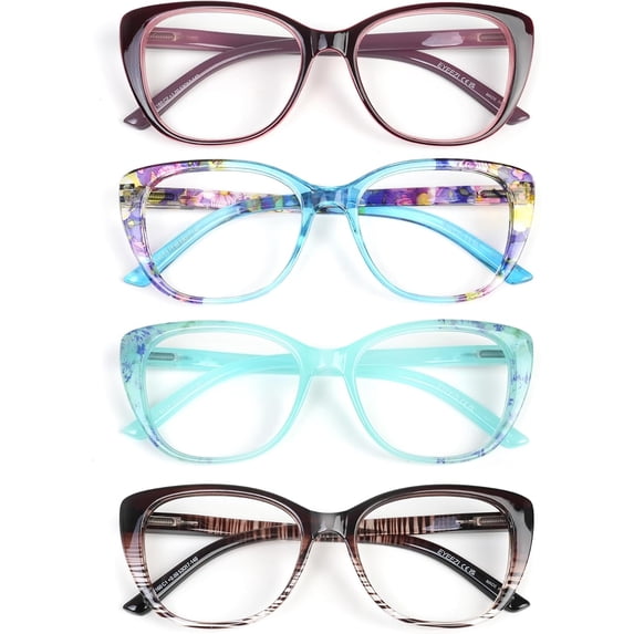 4PC Cat Eye Reading Glasses for Women,Blue Light Flexible Spring Hinges ...